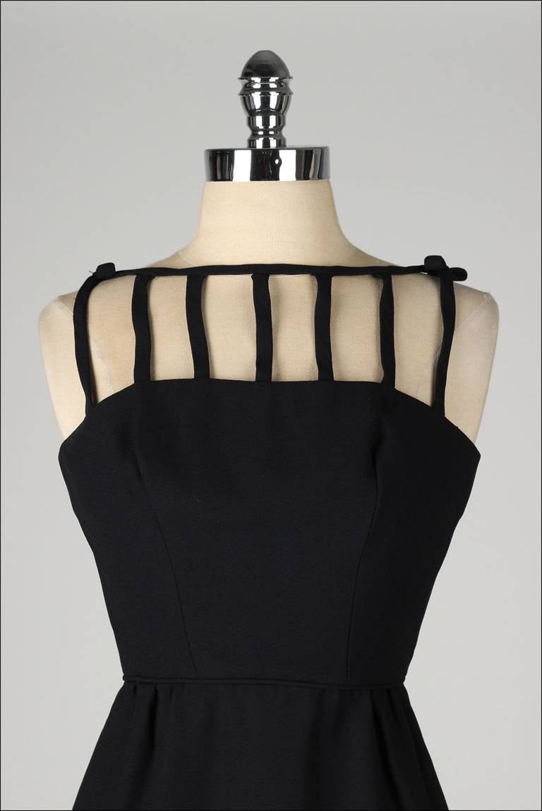 Vintage 1950s Black Caged Top Cocktail Dress For Sale at 1stDibs