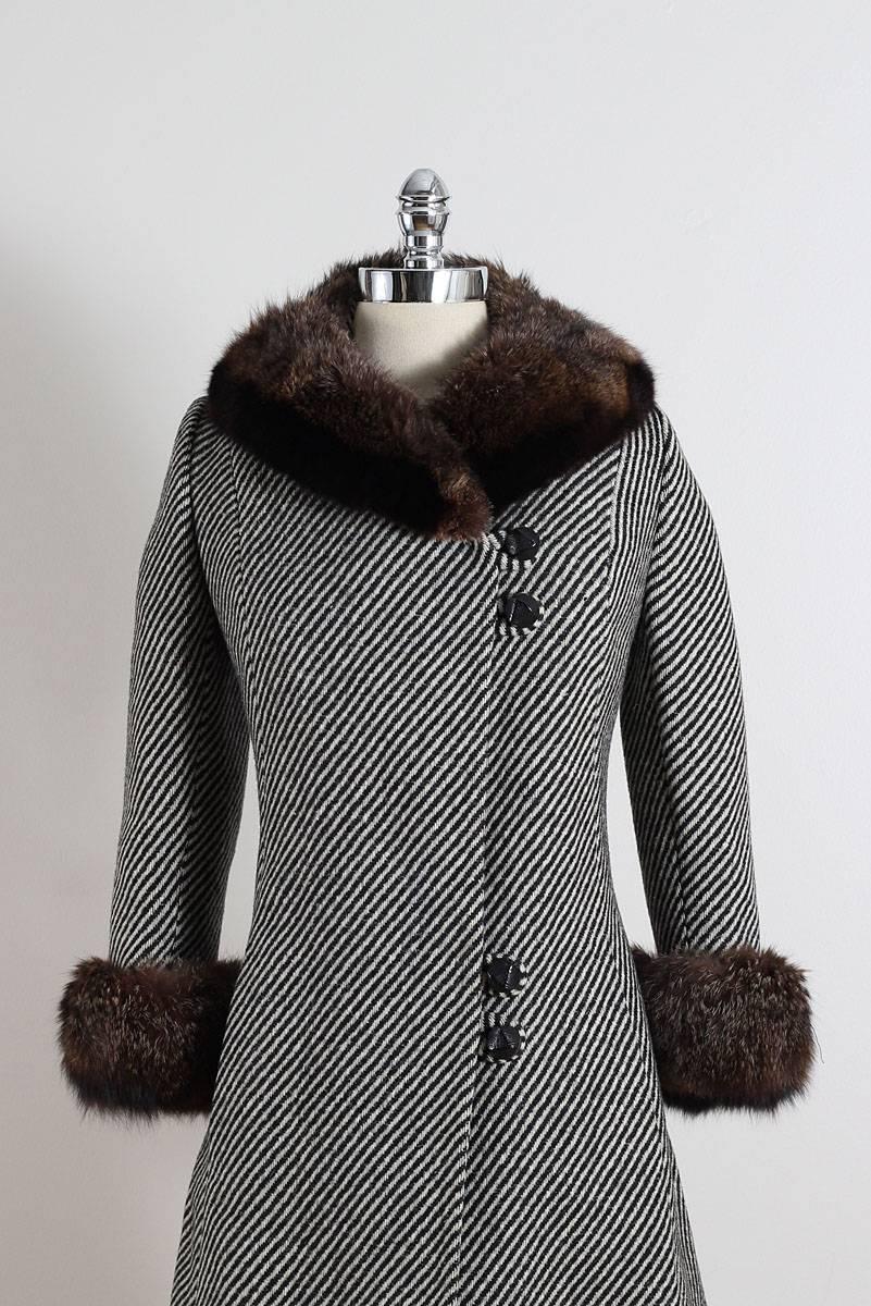 Vintage 1960s Flaz's Albany Wool and Fur Coat at 1stDibs