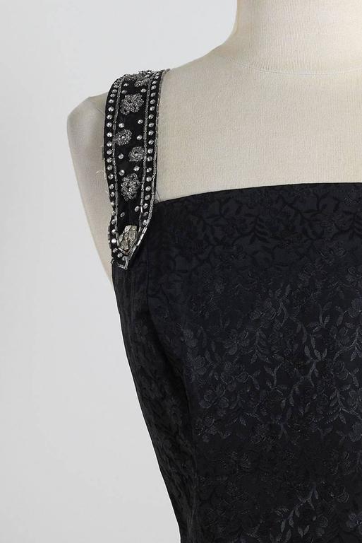 Vintage 1950s Tee Ca Black Beaded Taffeta Cocktail Dress For Sale At