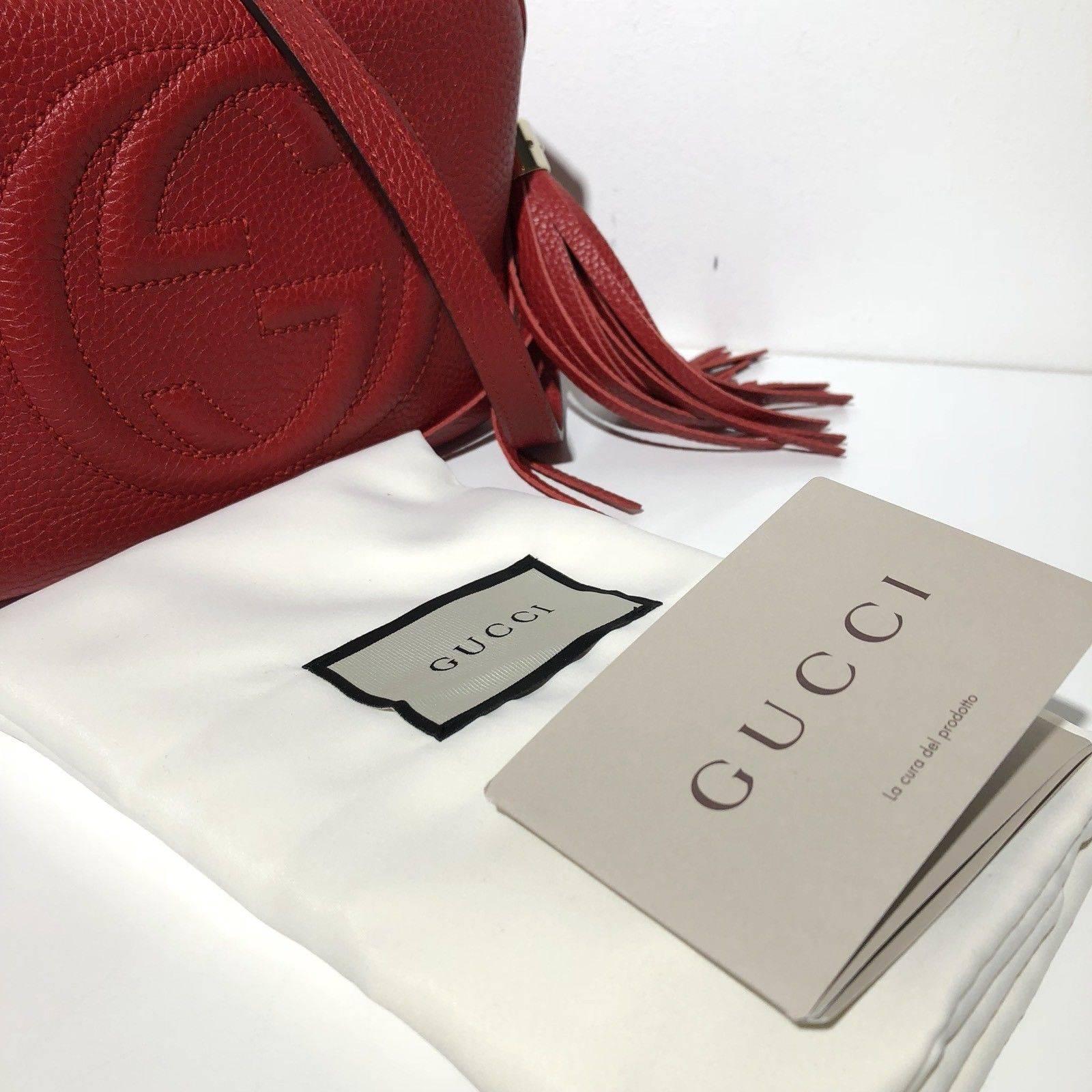 Gucci Soho Disco Leather Shoulder Crossbody Bag red new at 1stDibs