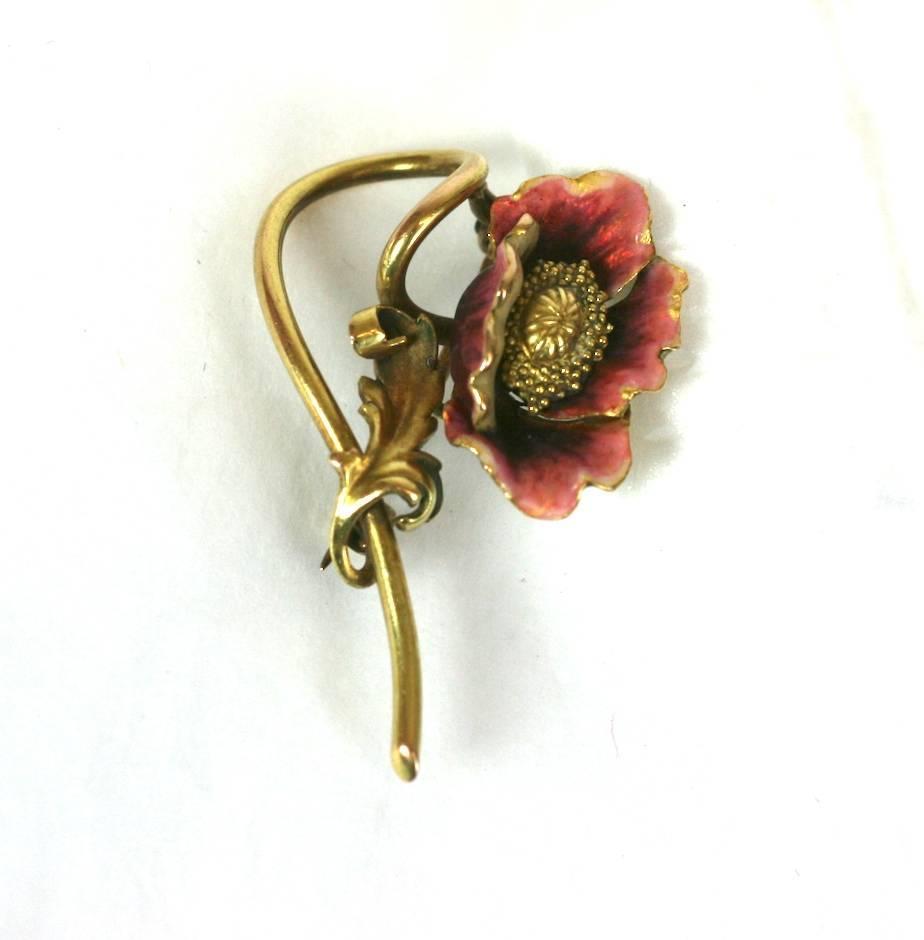 Art Nouveau Enamel Poppy Brooch For Sale at 1stdibs