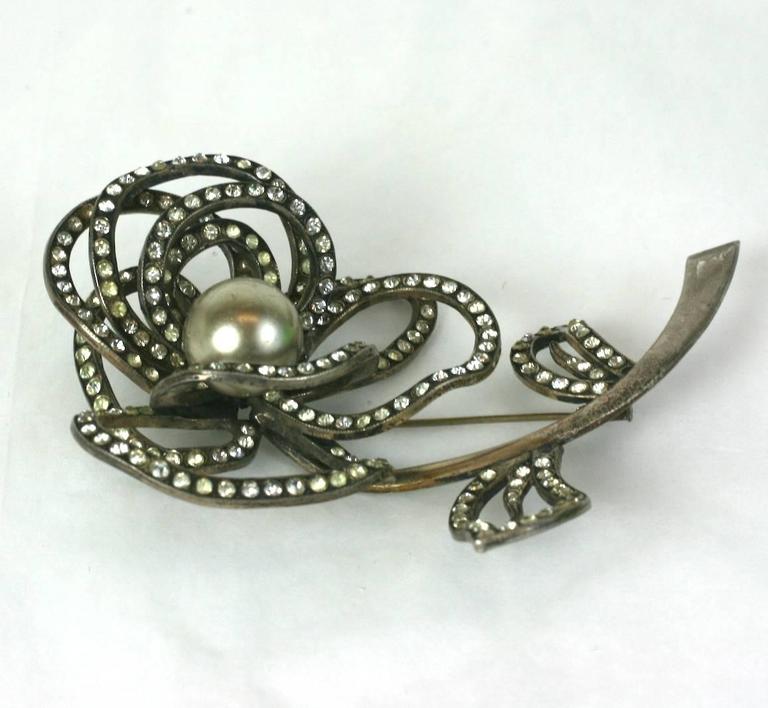Roger Jean Pierre Abstract French Crystal and Pearl Rose Brooch For ...