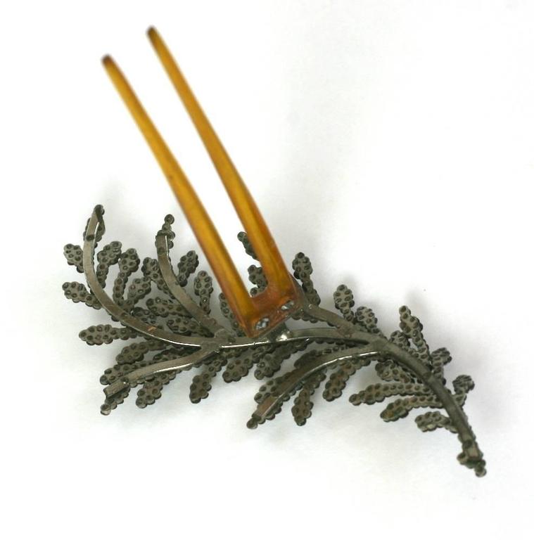 French Cut Steel Feather Hair Comb at 1stDibs