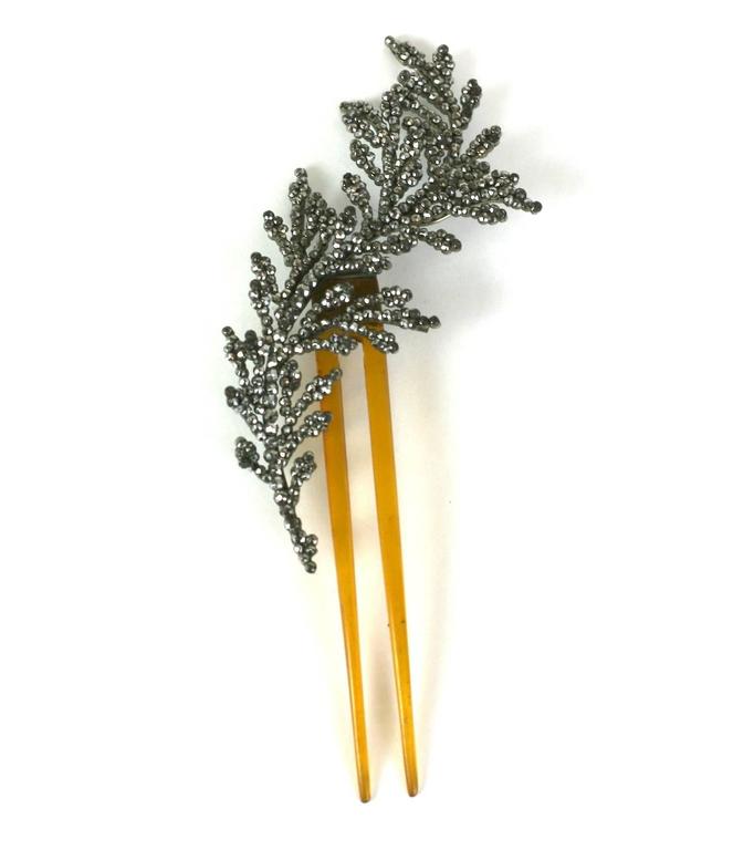 French Cut Steel Feather Hair Comb at 1stDibs