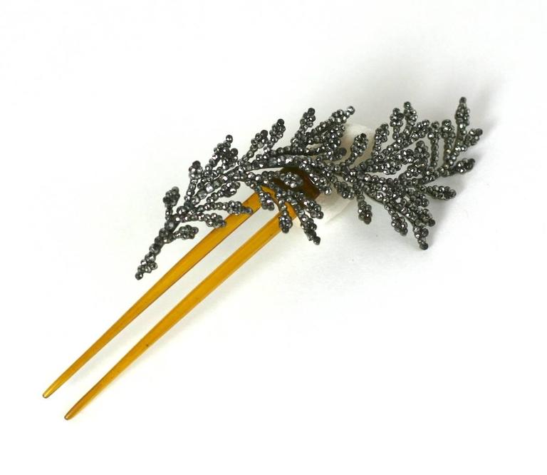 French Cut Steel Feather Hair Comb at 1stDibs