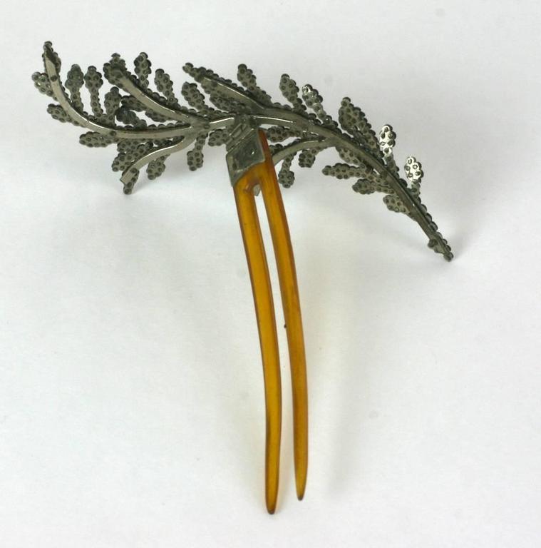 French Cut Steel Feather Hair Comb at 1stDibs