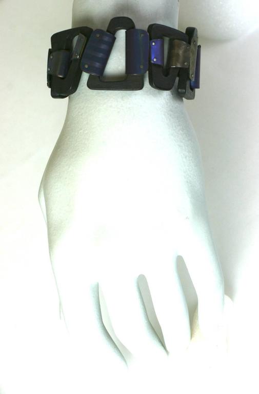 Post Modern Wood and Titanium Link Bracelet For Sale at 1stDibs