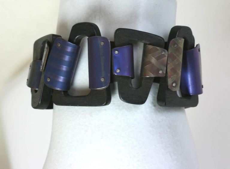 Post Modern Wood and Titanium Link Bracelet For Sale at 1stDibs