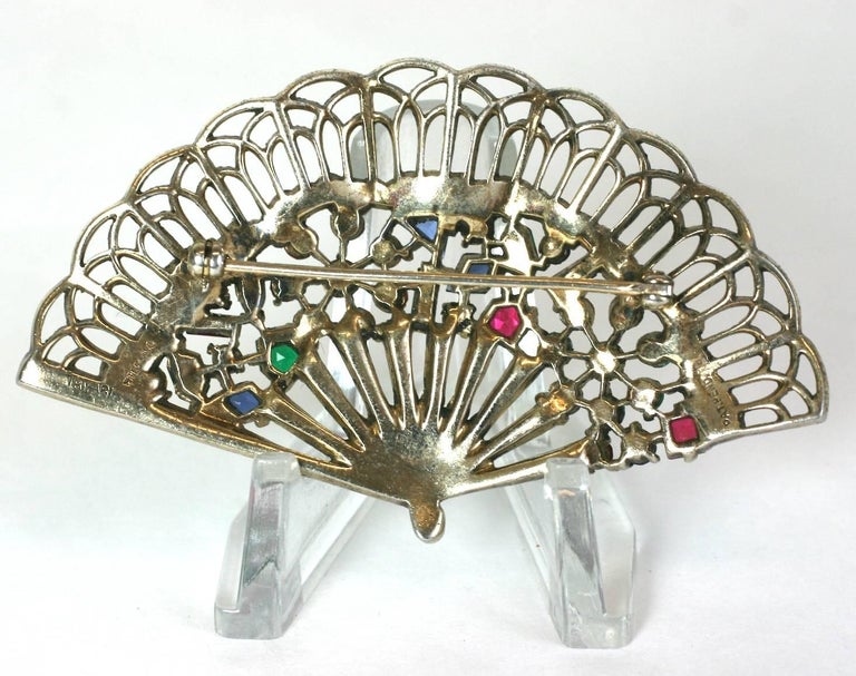 Trifari Alfred Philippe Jeweled Fan Brooch at 1stDibs