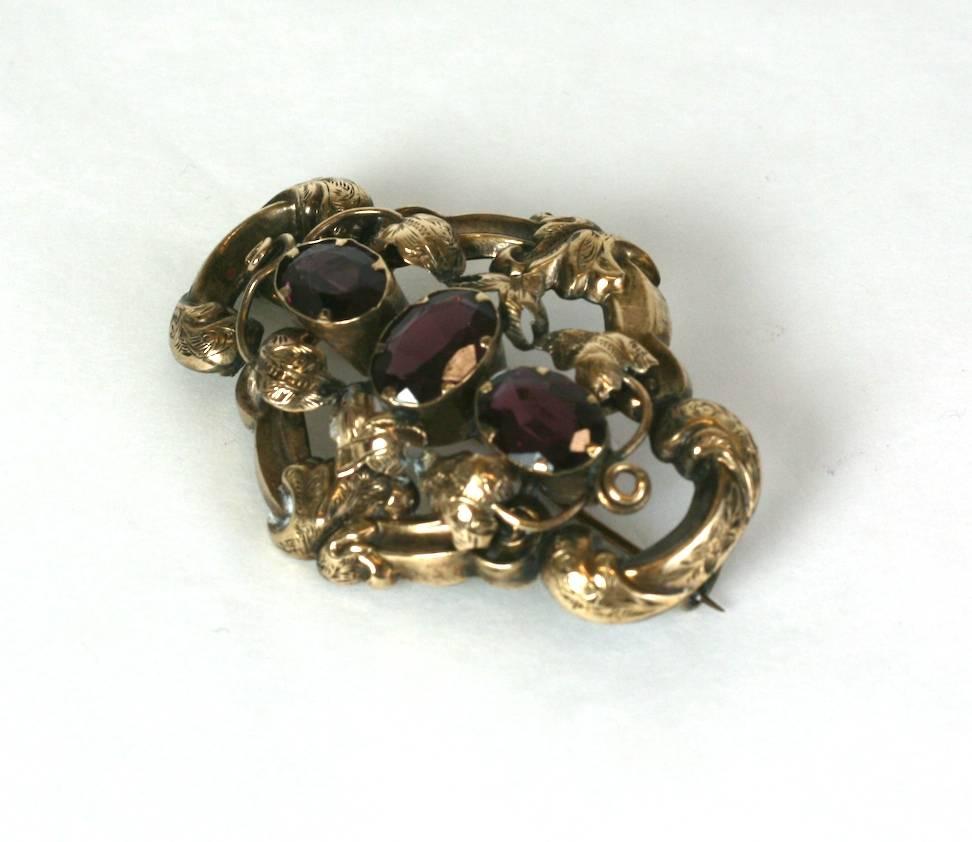 Victorian Gold Filled Garnet Brooch For Sale at 1stDibs