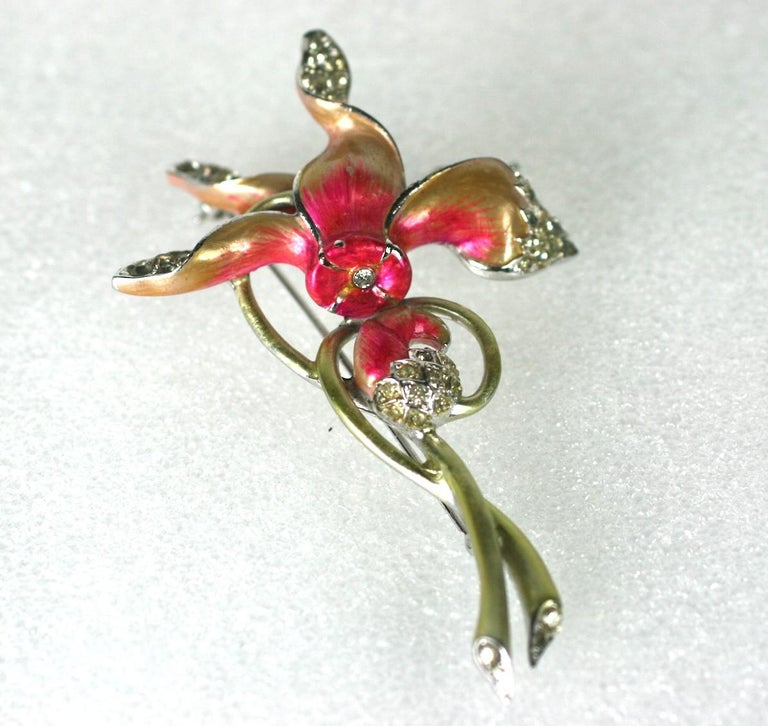 Marcel Boucher Pearlized Enamel Cyclamen Flower Brooch at 1stDibs