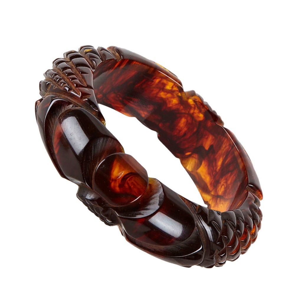 Tortoise Bakelite Carved Bangle at 1stDibs