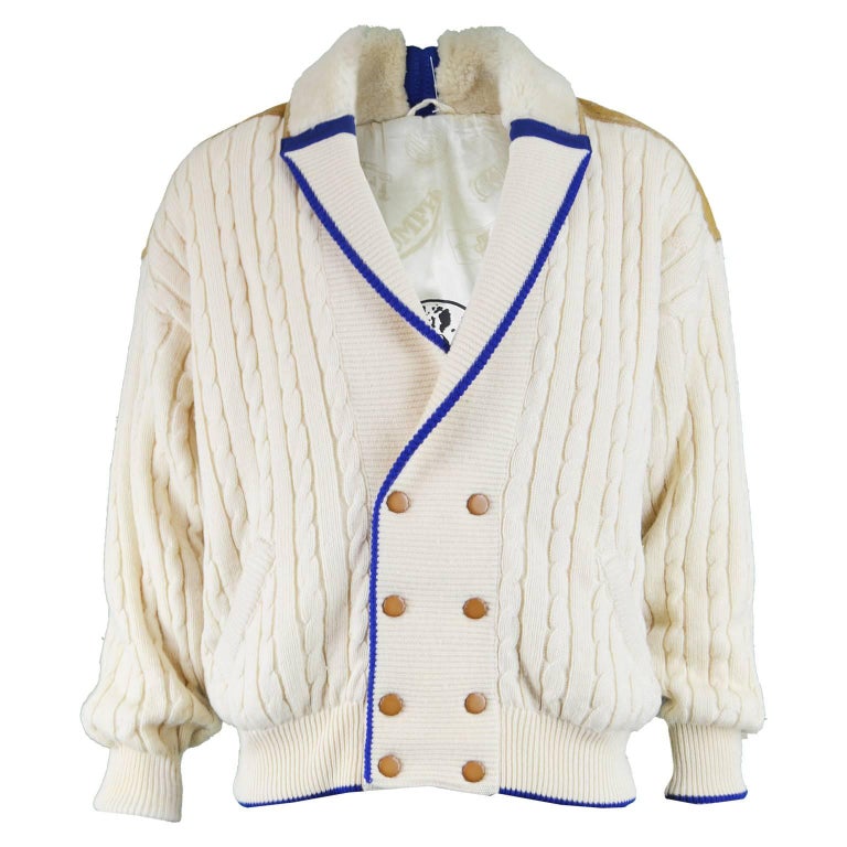 Pancaldi Vintage Men's Sheepskin Shearling and Wool Cable Knit Jacket ...