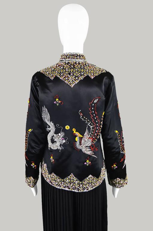 Vintage Silk Satin Asian Hand Beaded Silk Satin Jacket, 1960s at 1stDibs