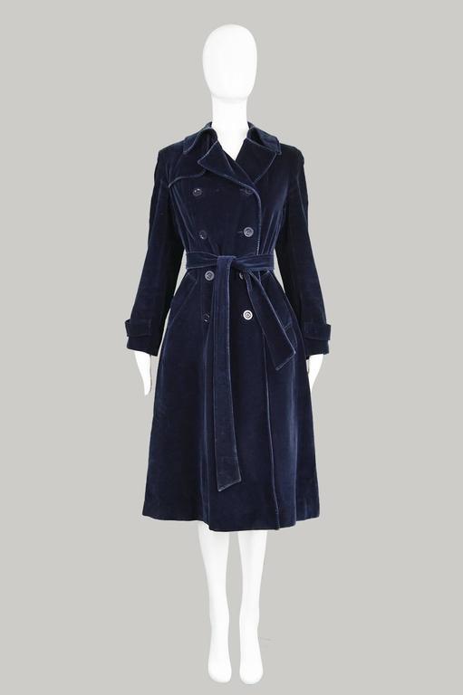 Aquascutum for Harrods Midnight Blue Velvet Peacoat, 1970s For Sale at ...