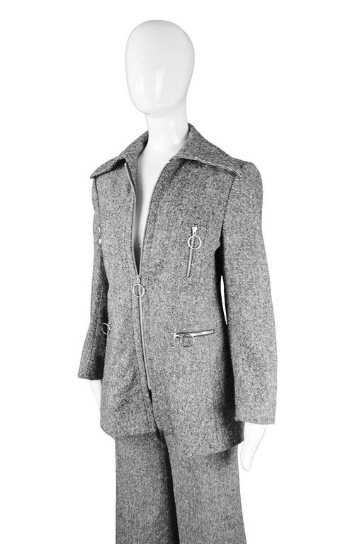 Ted Lapidus Vintage Grey Wool Tweed Womens Flared Pant Suit, 1970s For ...