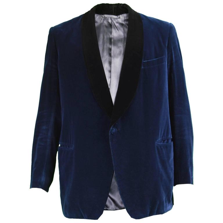 Harrods Men's Midnight Blue and Black Velvet Smoking Jacket, 1960s at ...