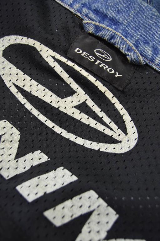 John Richmond Destroy Men's Denim Jacket with Faux Leather Sleeves ...