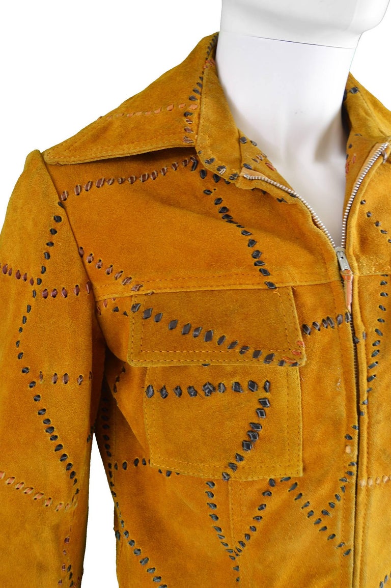 Vintage Men's Hand Crafted Tan Suede Whip Stitch Jacket, 1970s For Sale ...