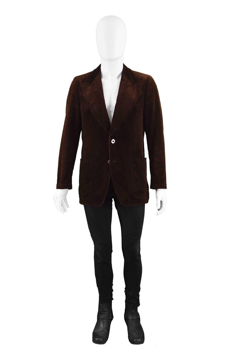 Angelo Litrico Men's Vintage Brown Velvet Wide Lapels Blazer Jacket ...