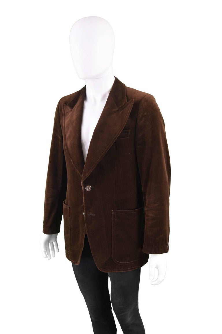 Angelo Litrico Men's Vintage Brown Velvet Wide Lapels Blazer Jacket ...