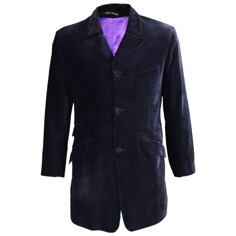 William Hunt of Saville Row Vintage Mens Blue Velvet Frock Coat, 1980s ...