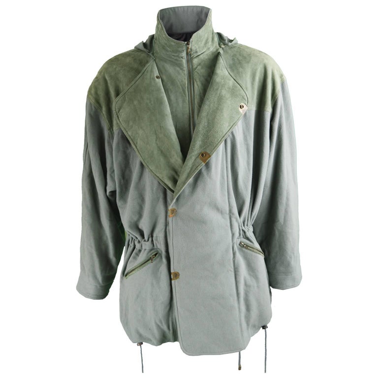 Seldon by Francois Martin Mens Cashmere, Wool and Suede Green Parka ...