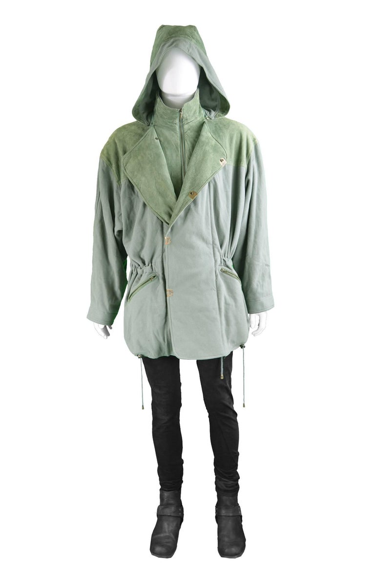 Seldon by Francois Martin Mens Cashmere, Wool and Suede Green Parka ...