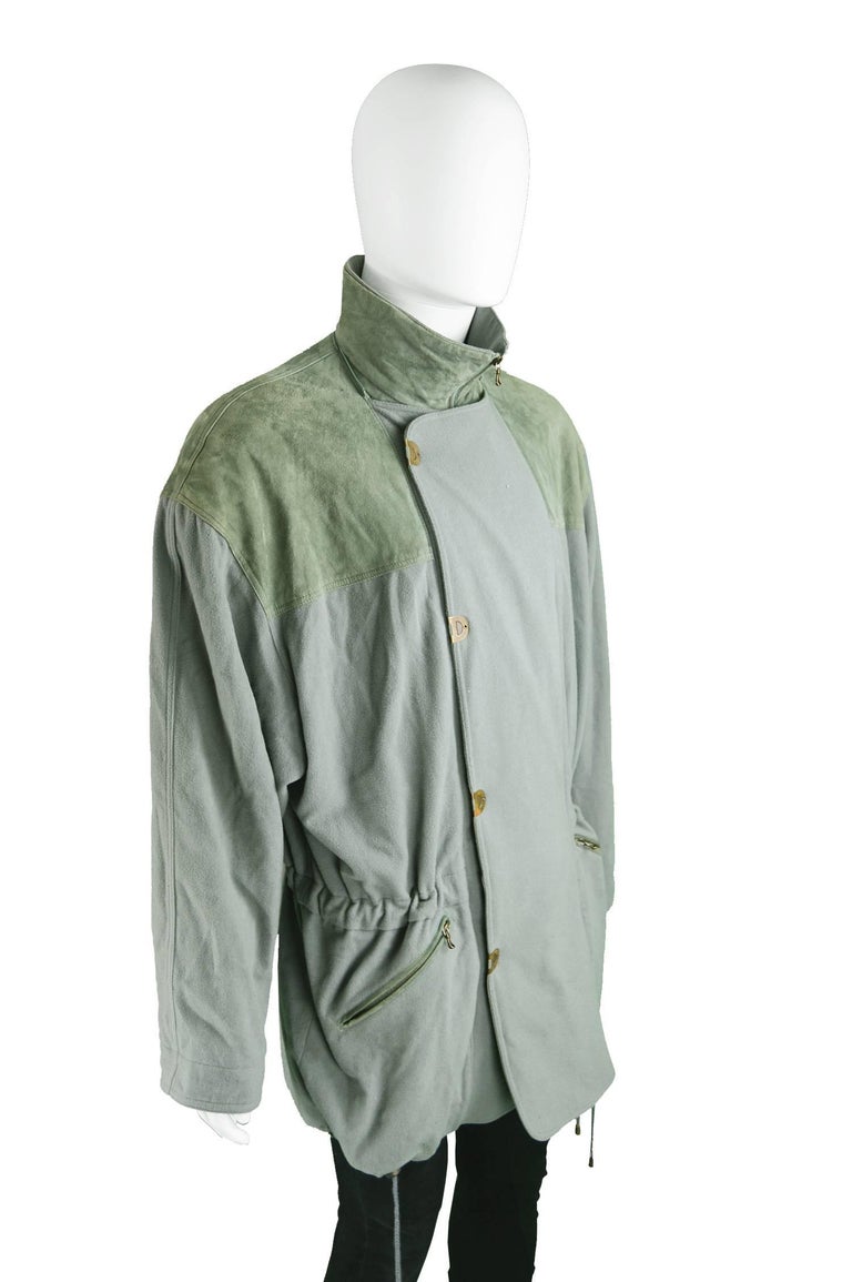 Seldon by Francois Martin Mens Cashmere, Wool and Suede Green Parka ...