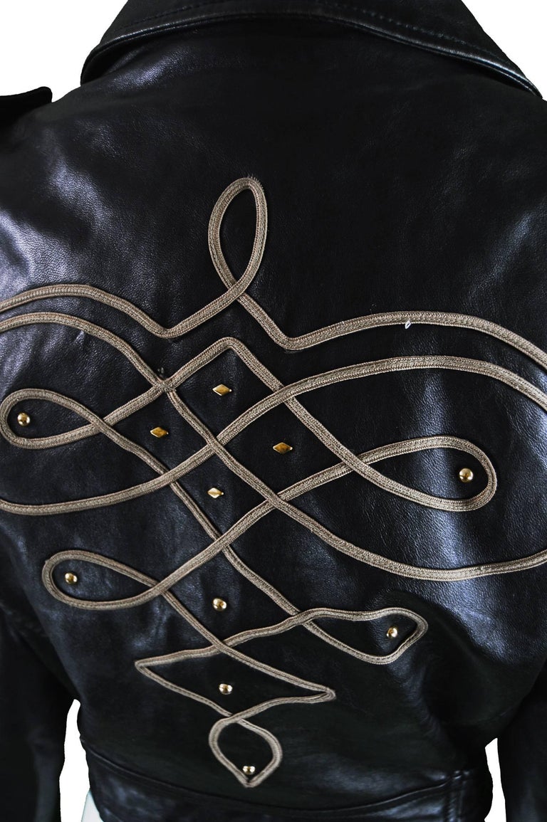 Byblos Women's Black Appliquéd Italian Leather Biker Jacket, A/W 1992 ...