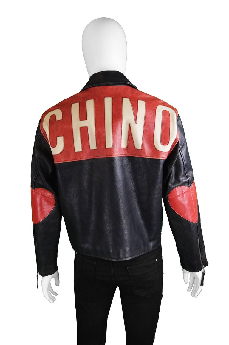 Moschino Men's Vintage Black and Red Love Heart Leather Jacket, 1990s ...