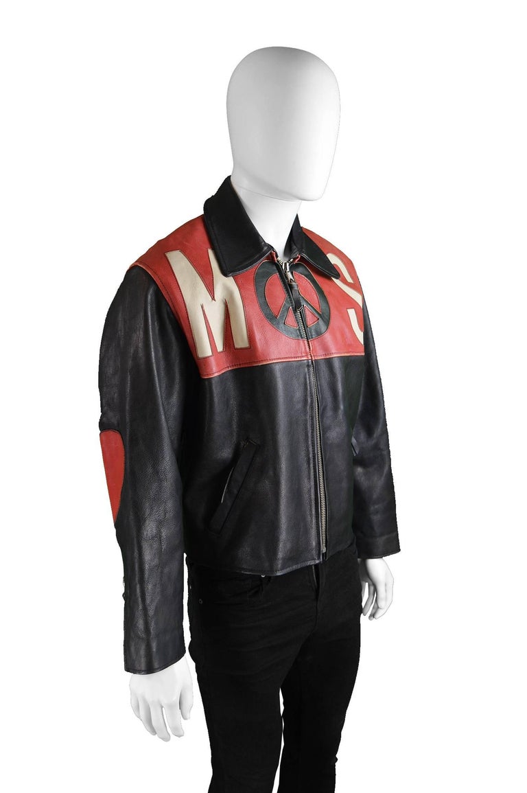 Moschino Men's Vintage Black and Red Love Heart Leather Jacket, 1990s ...