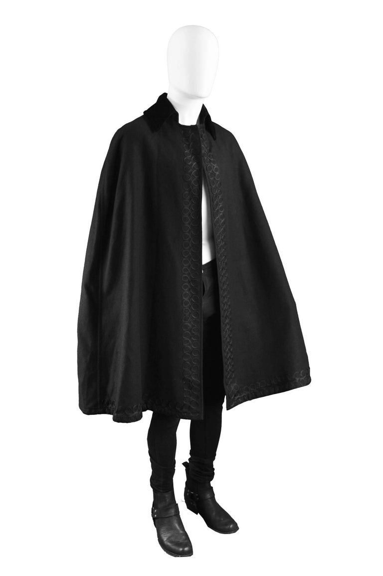 Vintage Men's Black Wool Cape with Velvet Collar by Scott Lester, 1960s ...