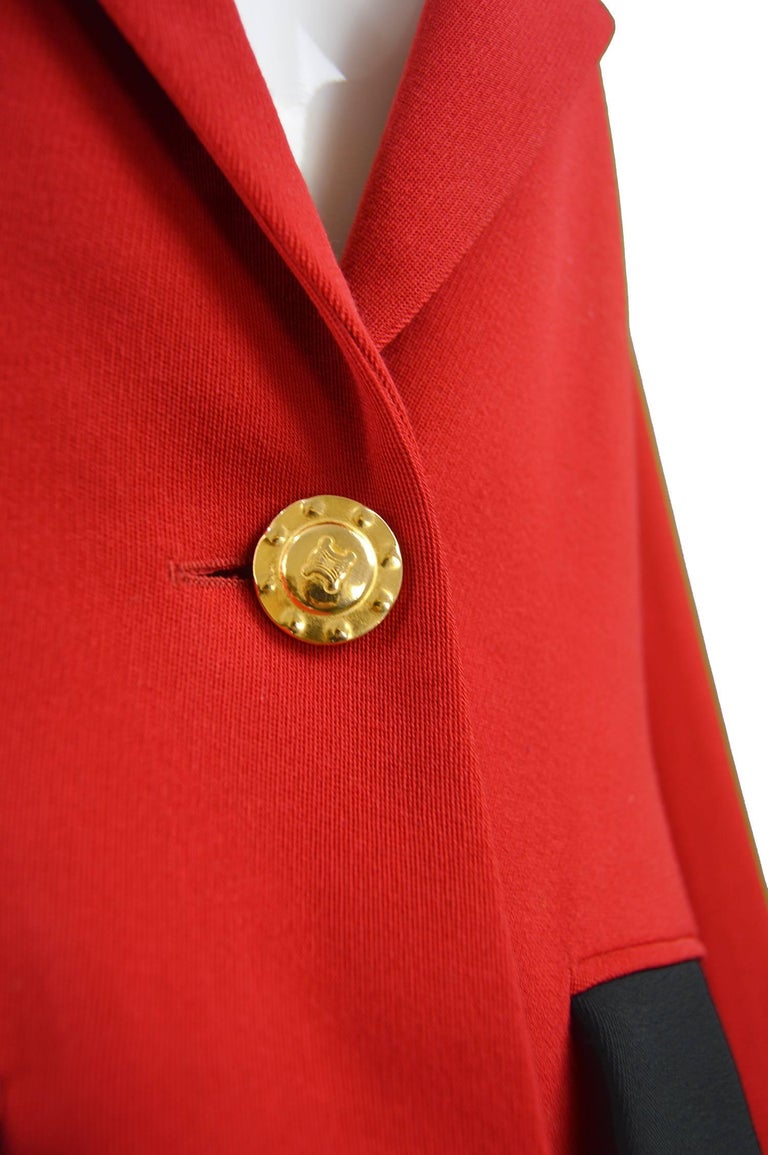 Celine Vintage Red and Black Pure Wool Riding Style Blazer Jacket ...
