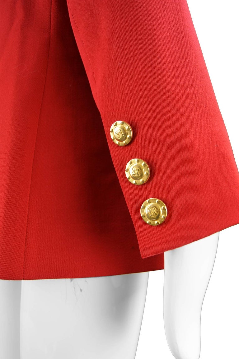 Celine Vintage Red and Black Pure Wool Riding Style Blazer Jacket ...