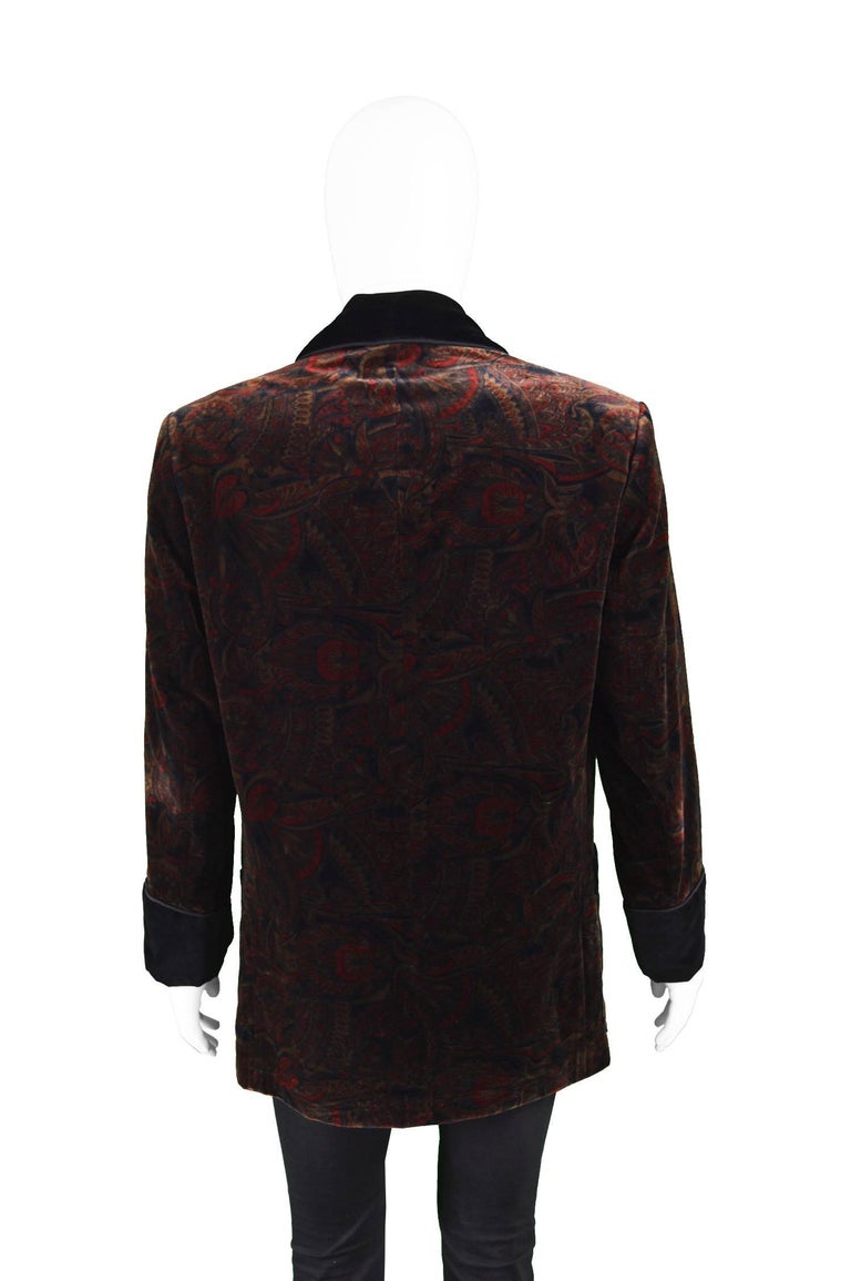 Men's Vintage Paisley Print Velvet Smoking Jacket with Braided Lapels ...