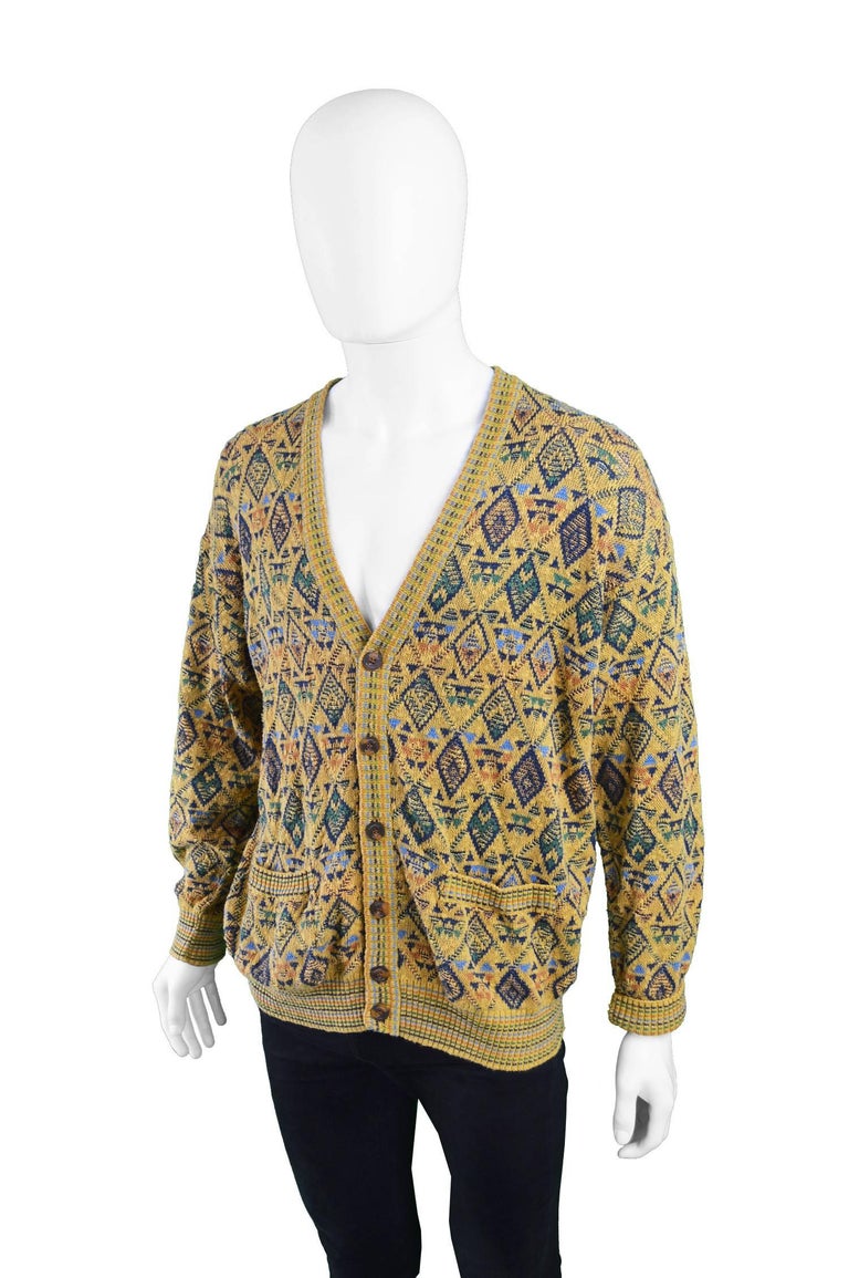 Missoni Vintage Men's Cotton and Linen Diamond Pattern Knit Cardigan ...