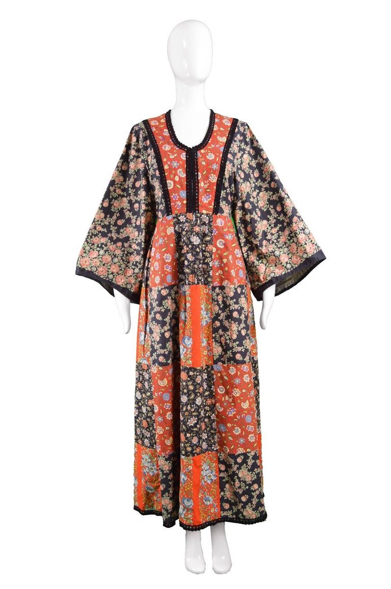 Angela Gore Vintage Patchwork Floral Print Cotton Maxi Kimono Dress ...