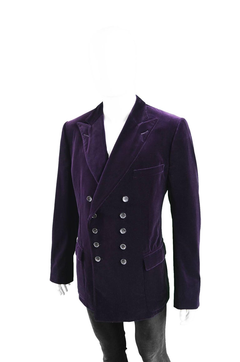 Gucci Men's Dark Purple Velvet Double Breasted Peaked Lapels Dinner ...
