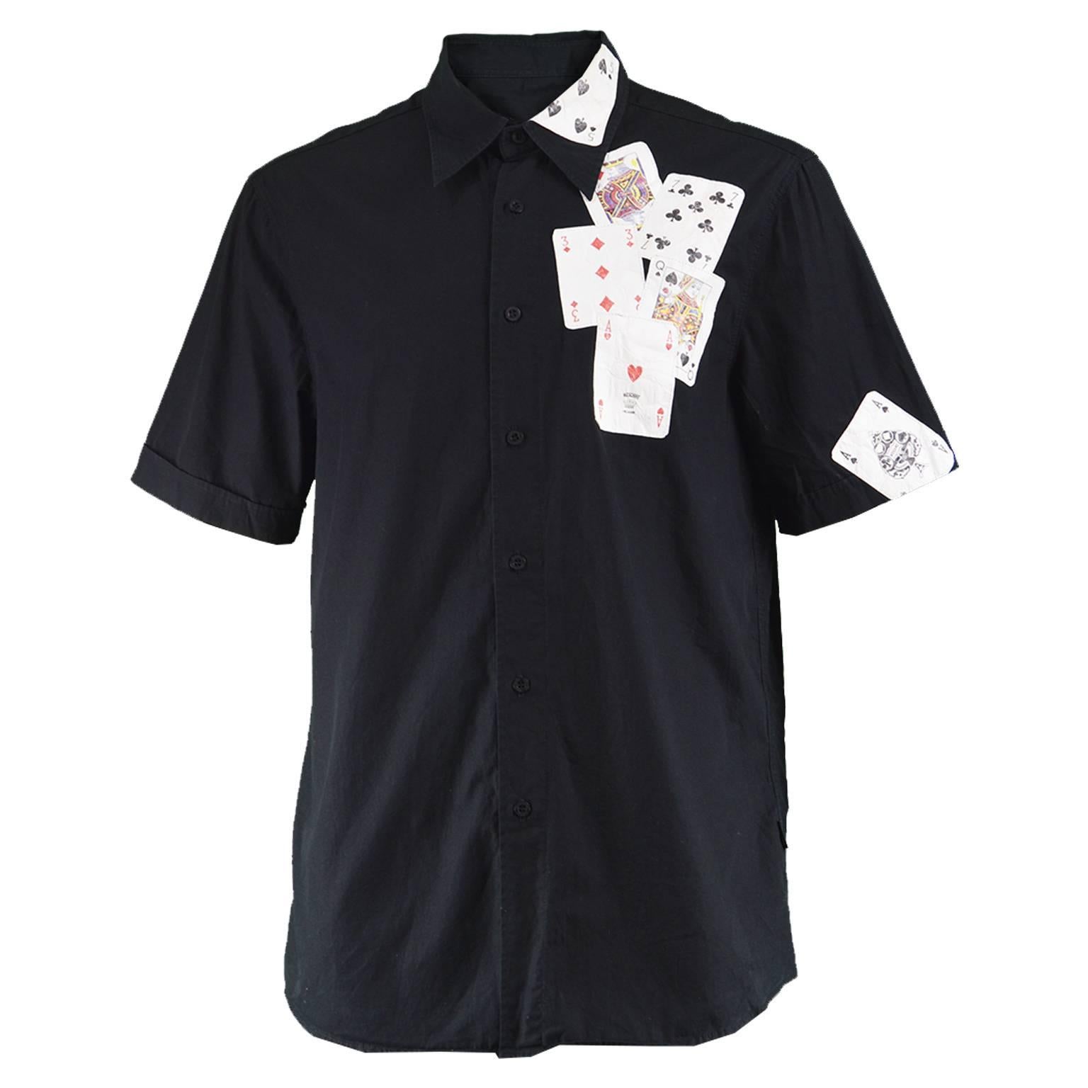 Moschino Men''s Black Cotton Playing Card Short Sleeve Shirt, 1990s at ...