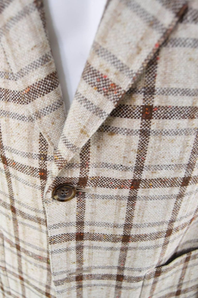 Aquascutum Men's Cream and Brown Plaid Checked Flecked Wool Blend ...
