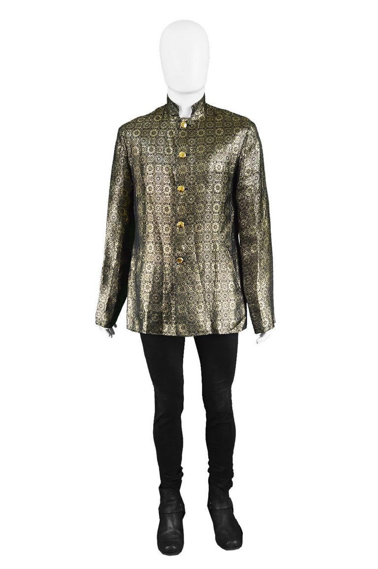 Men's Vintage Metallic Gold Brocade Nehru Collar Mod Jacket, 1960s For ...