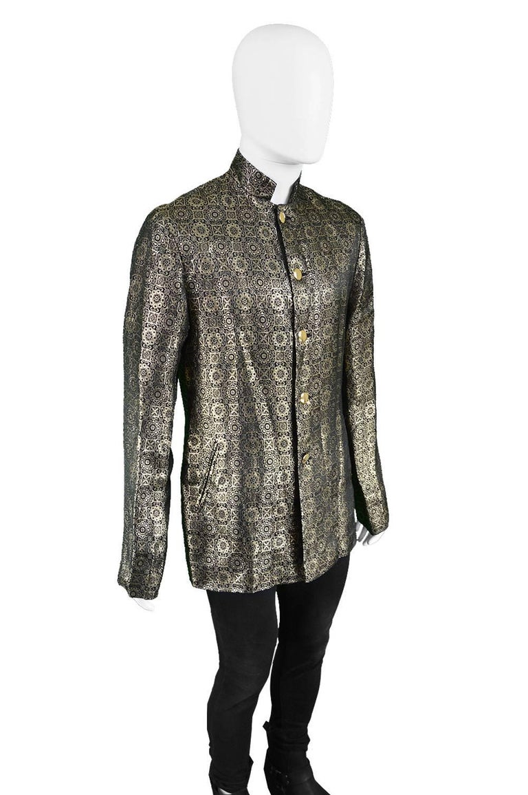 Men's Vintage Metallic Gold Brocade Nehru Collar Mod Jacket, 1960s For ...