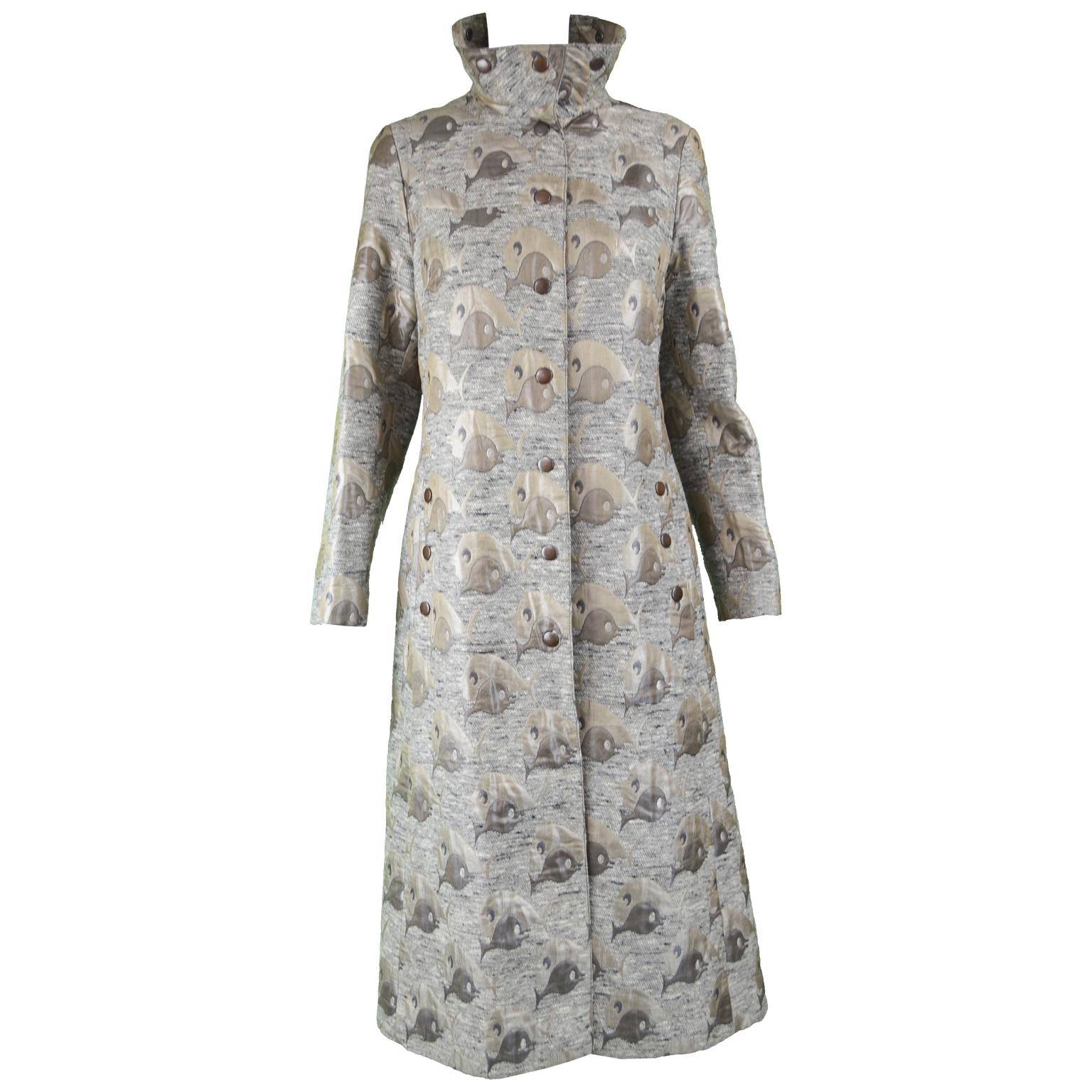 Pierre Cardin Vintage 1960s Mod Fish Pattern Gray Brocade Funnel Neck ...