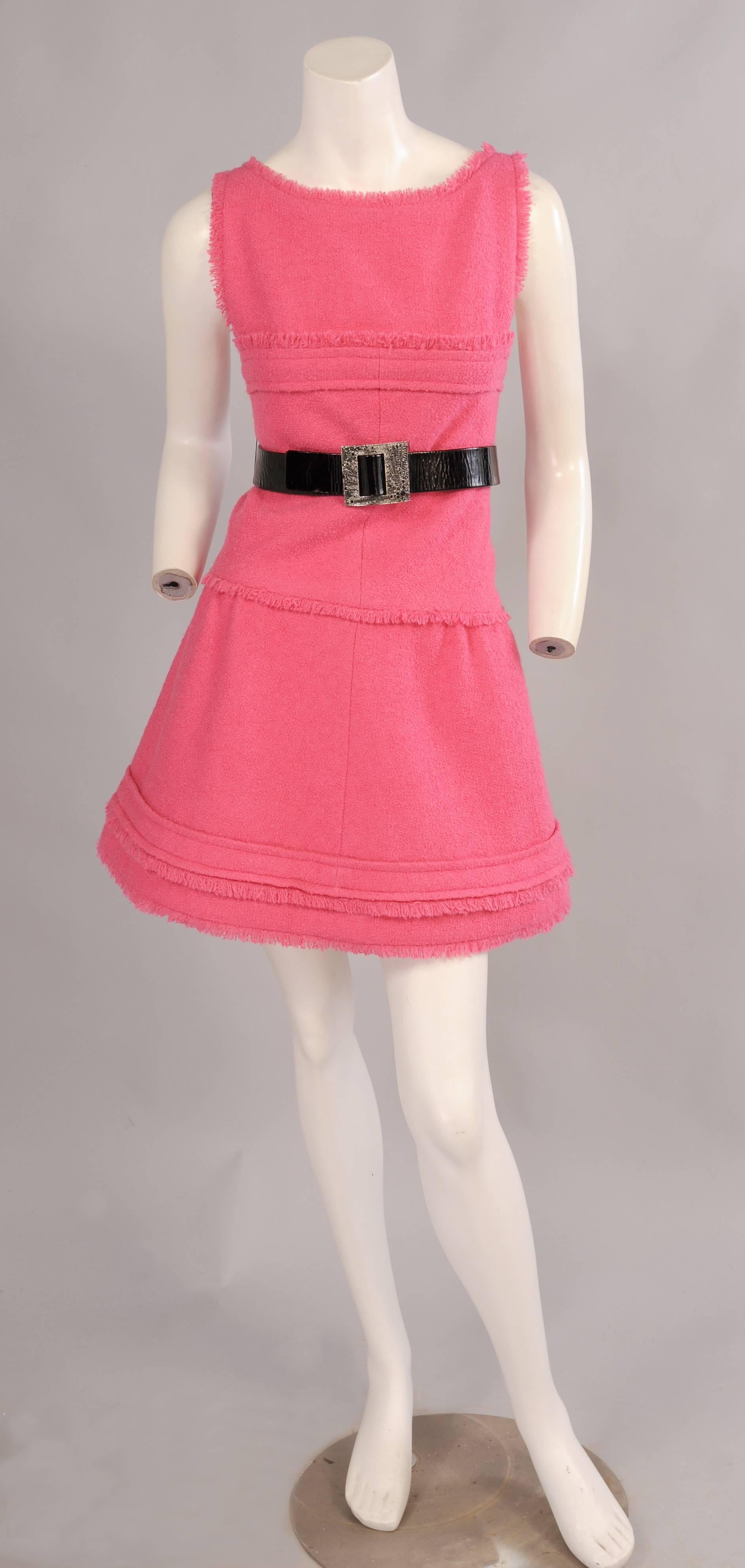 Chanel Haute Couture Pink Wool Boucle Dress at 1stDibs