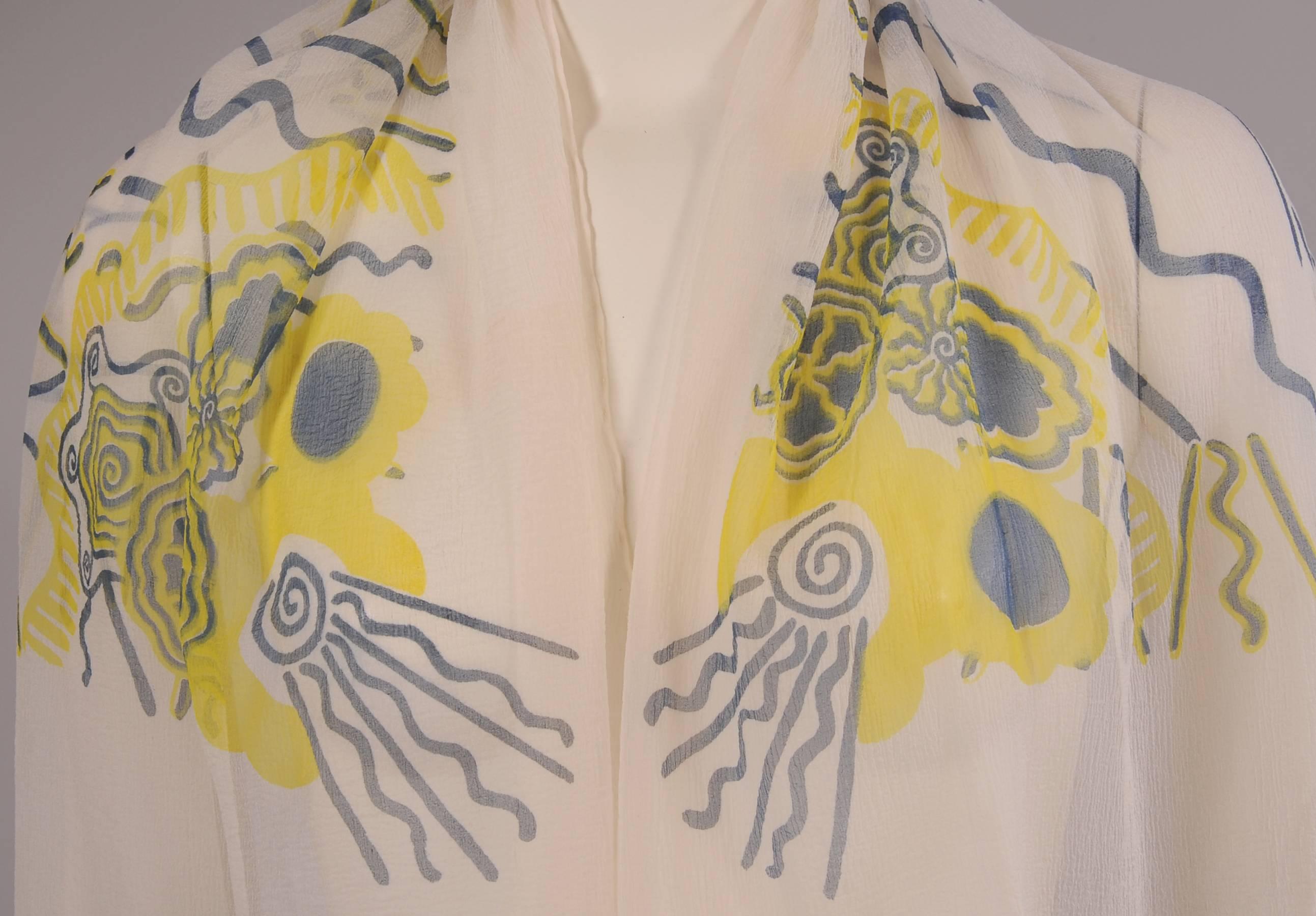 Zandra Rhodes Hand painted Silk Chiffon Scarf, Never Worn at 1stDibs ...