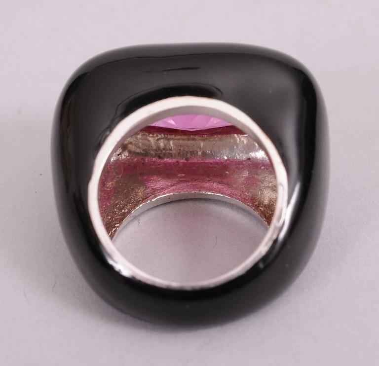 Hiroco Suzuki Sterling Silver Black Enamel and Pink Stone Ring For Sale ...