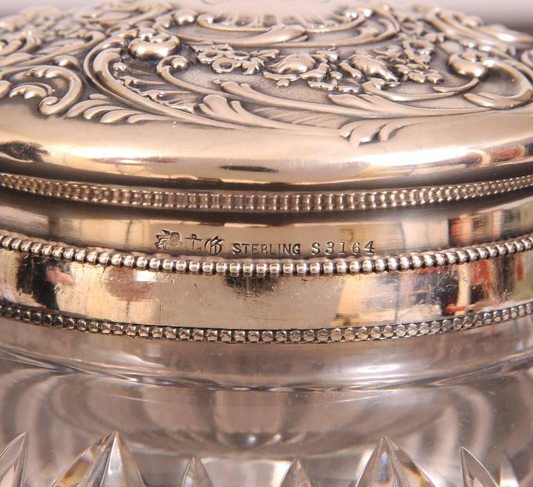 Sterling Silver and Cut Glass Oversized Dresser Jar with Powder Puff ...