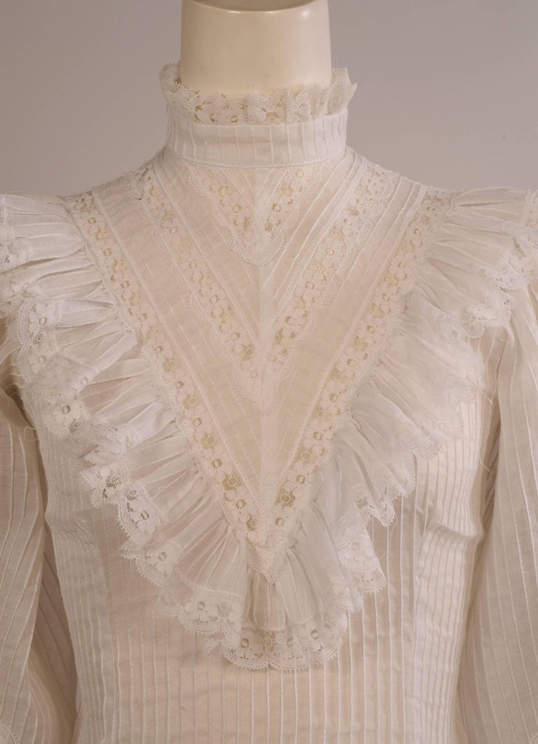 High Collar Victorian Style Cotton and Lace Blouse, 1970s at 1stDibs ...