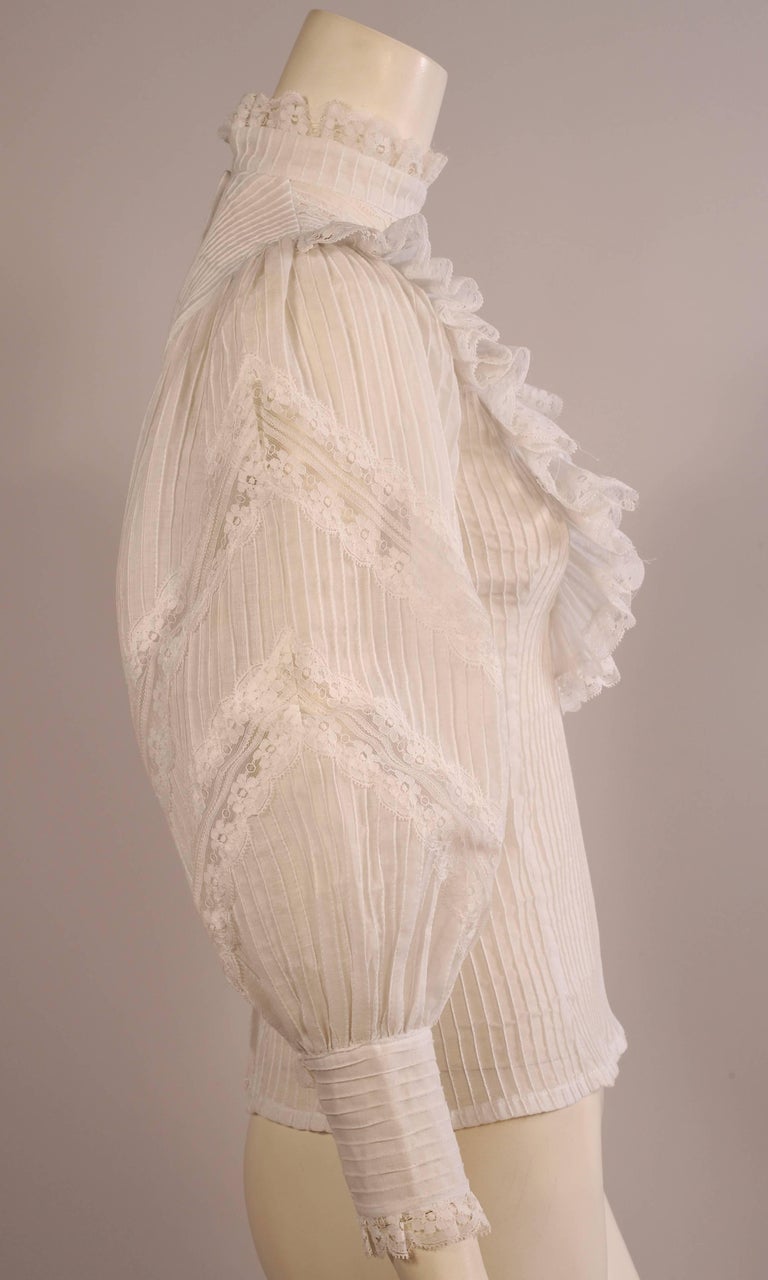 High Collar Victorian Style Cotton and Lace Blouse, 1970s at 1stDibs ...